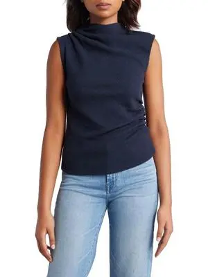 Wit & Wisdom Asymmetric Ruched Knit Top - Heather Carbon Blue