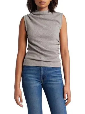 Wit & Wisdom Asymmetric Ruched Knit Top - Heather Putty