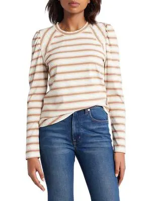 Wit & Wisdom Stripe Puff Shoulder Knit Top - Off White/sahara Sand