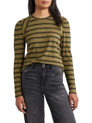 Wit & Wisdom Stripe Puff Shoulder Knit Top Olive/black