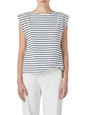 GREY LAB Stripe Padded Shoulder Muscle T-shirt - Off White/navy