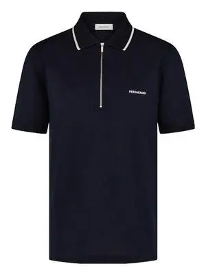 FERRAGAMO Cotton Polo Shirt With Zip Closure - Natural