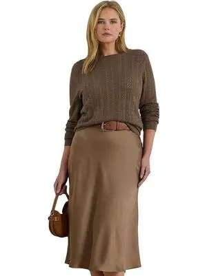 Ralph Lauren Satin Charmeuse Midi Skirt - Taupe Brown