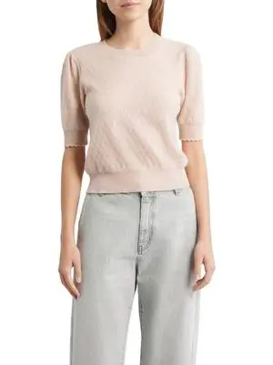 FRAME Puff Sleeve Pointelle Cashmere Sweater - Pink Sand