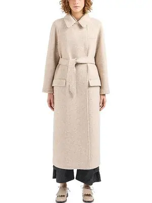 Emporio Armani Wool Melange Belted Trench Coat - Beige