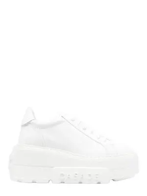 Casadei Nexus Smooth Leather Platform Wedge Sneakers - White