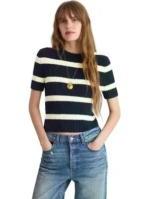 Madewell Striped Bouclé-knit Sweater Tee - Midnight Navy And Ivory