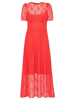 Whistles Fay Lace-embroidered Midi Dress - Coral