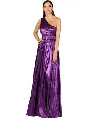 LARA NEW YORK One Shoulder Metallic Dress - Purple