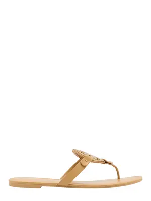 Tory Burch Tory Burch Miller Leather Pave Medallion Flat Thong Sandals Ginger Shortbread