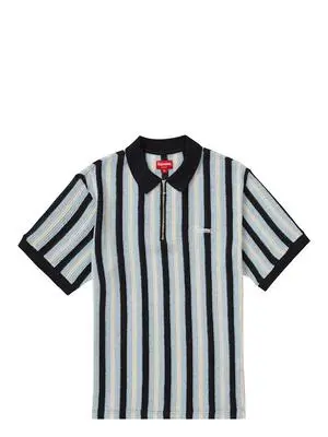 Supreme Open Knit Stripe Zip Polo Shirt Navy Blue