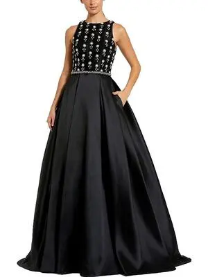 Mac Duggal High Neck Beaded Ball Gown - Black