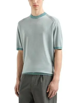 Emporio Armani Short Sleeved Crewneck Sweater Tee - Silver Blue