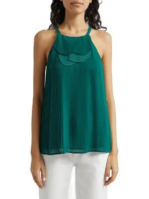 Emporio Armani Pleated Ruffle Sleeveless Top - Solid Medium Green