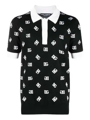 Dolce & Gabbana Monogram Knitted Polo Shirt - Black/white