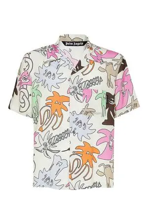 Palm Angels Palmity Allover Bowling Shirt 'butter/multicolor - Yellow