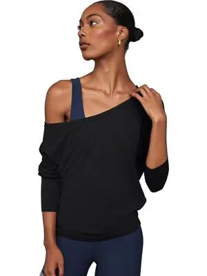Carbon38 Long Sleeve Off Shoulder Tee Black
