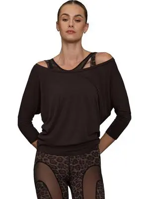 Carbon38 Long Sleeve Off Shoulder Tee - Chocolate Torte