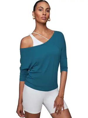 Carbon38 Long Sleeve Off Shoulder Tee Deep Lagoon