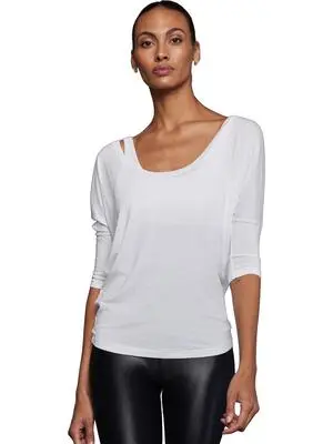 Carbon38 Long Sleeve Off Shoulder Tee - White