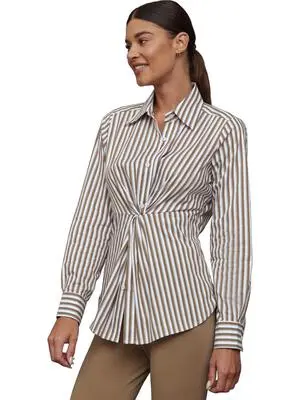 Carbon38 Twisted Tunic Shirt - White/tan Stripe