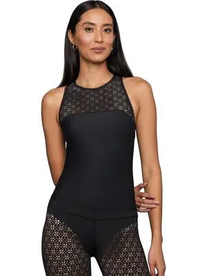 Carbon38 High Neck Laser Cut Tank - Black