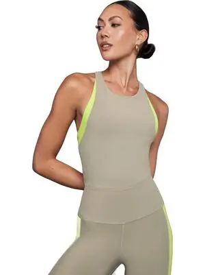 Carbon38 Colorblock High Neck Tank Top - Silversage/acid Lime