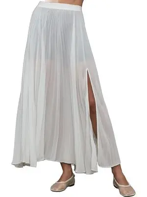 Carbon38 Mesh Pleated Ankle Length Skirt Ivory
