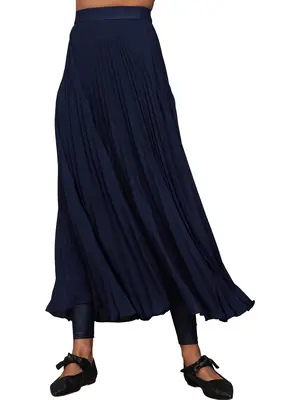 Carbon38 Mesh Pleated Ankle Length Skirt Navy