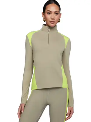 Carbon38 Colorblock Half Zip Top - Silversage/acid Lime