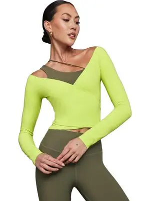 Carbon38 Long Sleeve Wrap Top - Acid Lime