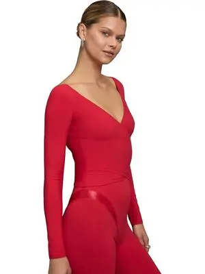 Carbon38 Long Sleeve Wrap Top - Crimson Red