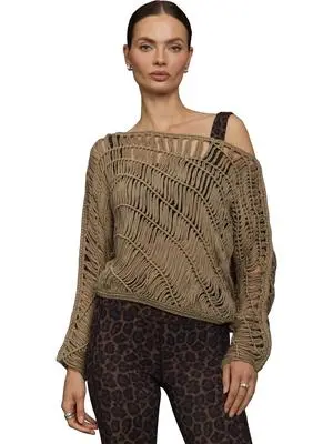 Carbon38 Crochet Off-shoulder Sweater - Chinchilla