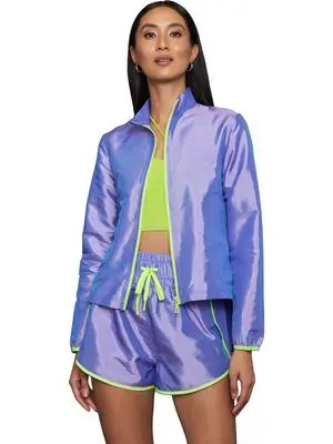 Carbon38 Iridescent Nylon Zip Jacket - Sweet Lavender/acid Lime