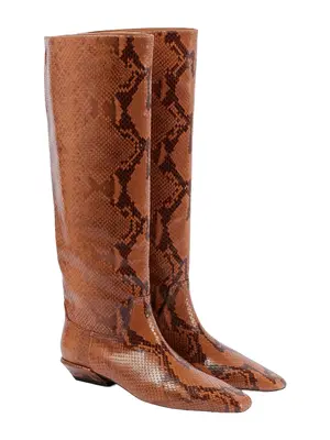 Paris Texas Bettina Snake-effect Knee-high Leather Boots - Brown