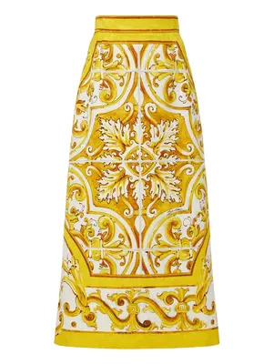 Dolce & Gabbana Majolica Brocade Midi Skirt - Yellow