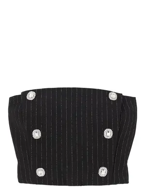 Alessandra Rich Cropped Embellished Bustier Top - Black