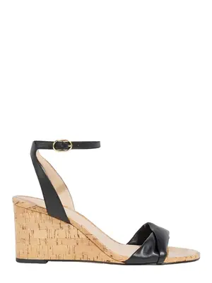 STUART WEITZMAN Everly 75 Leather Wedge Sandals - Black