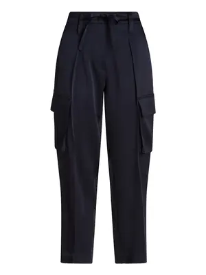 Brunello Cucinelli Cropped Bead-embellished Satin-crepe Cargo Pants - Navy