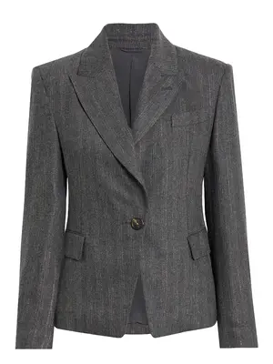 Brunello Cucinelli Bead-embellished Pinstriped Twill Blazer - Gray
