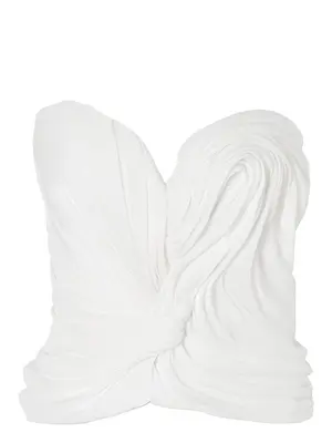 MARMAR HALIM Strapless Draped Plissé Silk-satin Top - White