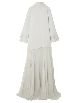 MARMAR HALIM Layered Embellished Crepe And Plissé-georgette Gown - Off-white