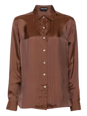 TOM FORD Plissé-details Twill-weave Shirt - Brown