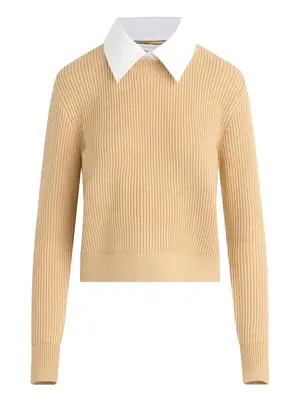 FAVORITE DAUGHTER Ribbed Sweater With Detachable Collar - Warm Sand/white