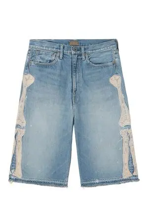 Kapital Straight-leg Appliquéd Distressed Denim Shorts - Blue