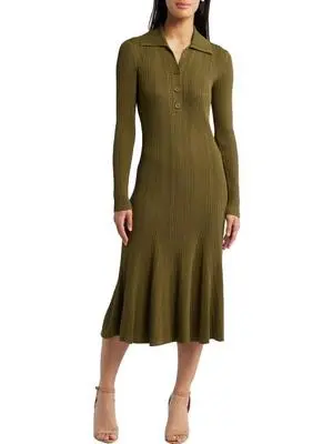 Julia Jordan Variegated Ribbed Midi Sweater Dress - Avocado