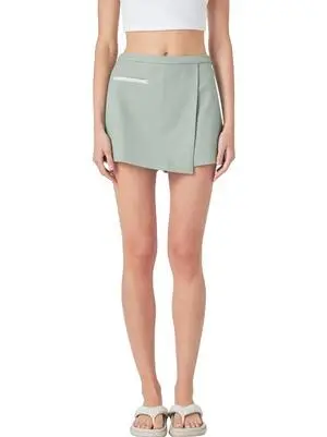 GREY LAB Asymmetric High-waist Skort - Sage