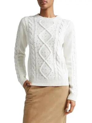 Max Mara Onde Embellished Cable Stitch Sweater - White