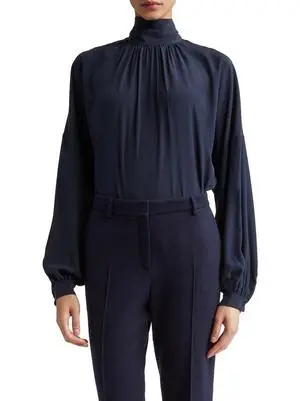 AKRIS Akris Punto Mock Neck Silk Crêpe De Chine Shirt