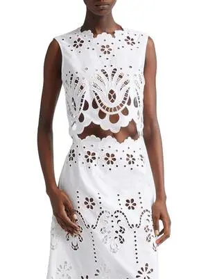 Dolce & Gabbana Embroidered Eyelet Crop Top - Bianco Ottico